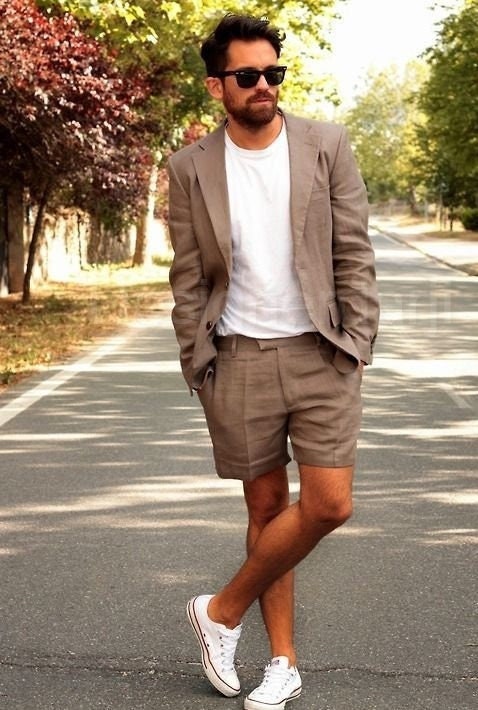 Mens Linen 2 Piece Suit Summer Coat Suit Shorts For Men Etsy