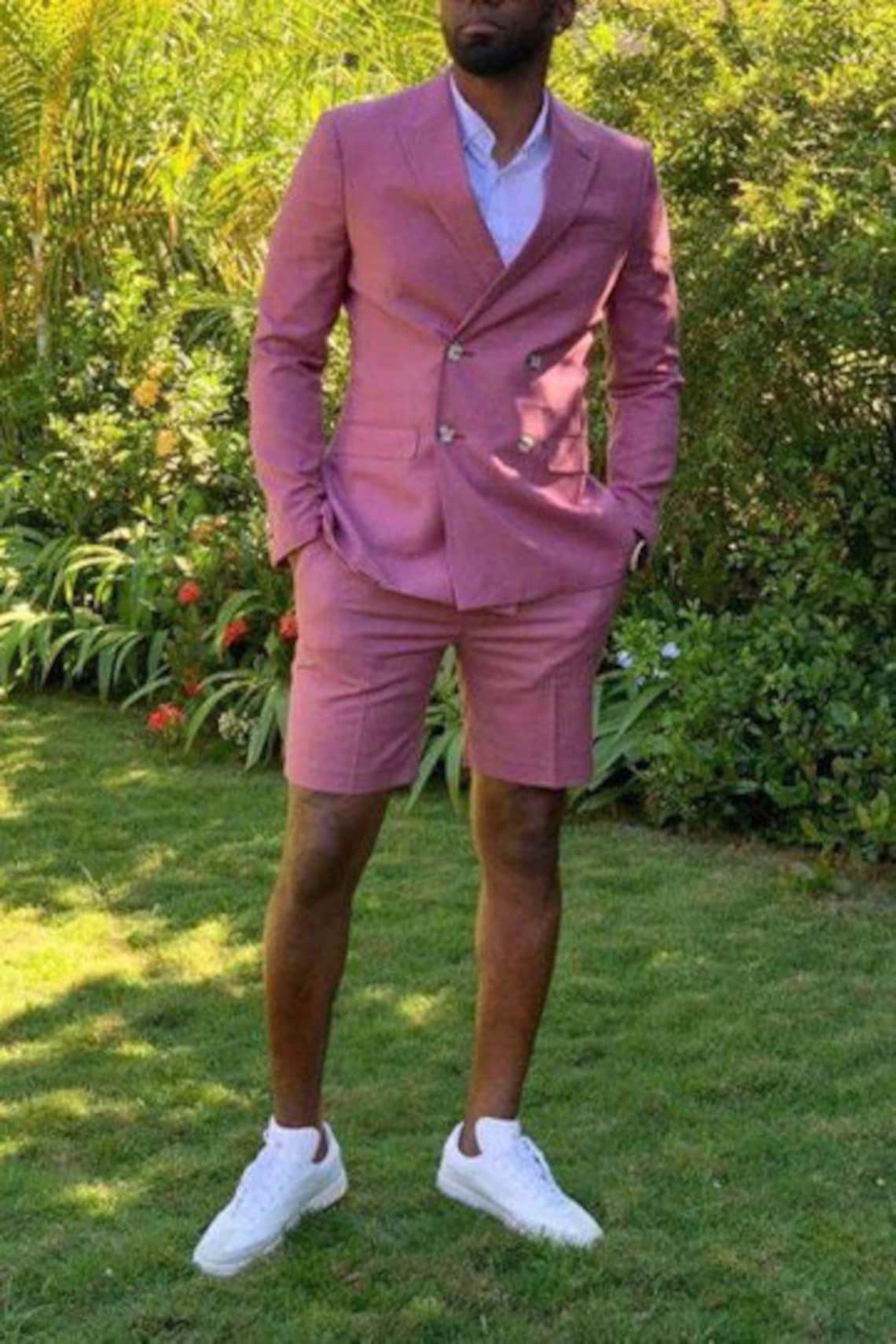 Mens Linen 2 Piece Suit Summer Coat Suit Shorts for Men Wedding Suit ...