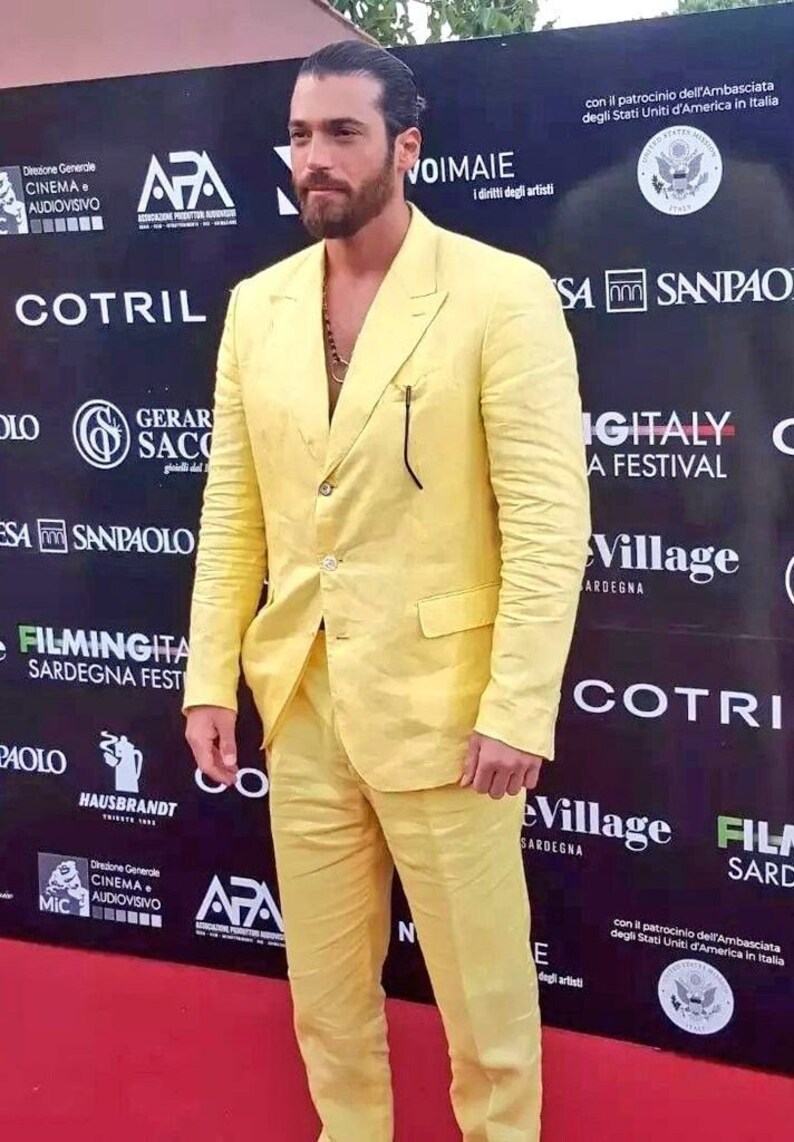 Yellow Summer Linen Suits Wedding Suits, Groom Wear Suits, Summer Suits ...