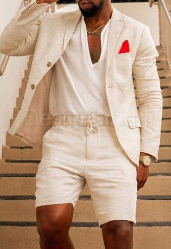 Mens Linen 2 Piece Suit Summer Coat Suit Shorts for Men - Etsy