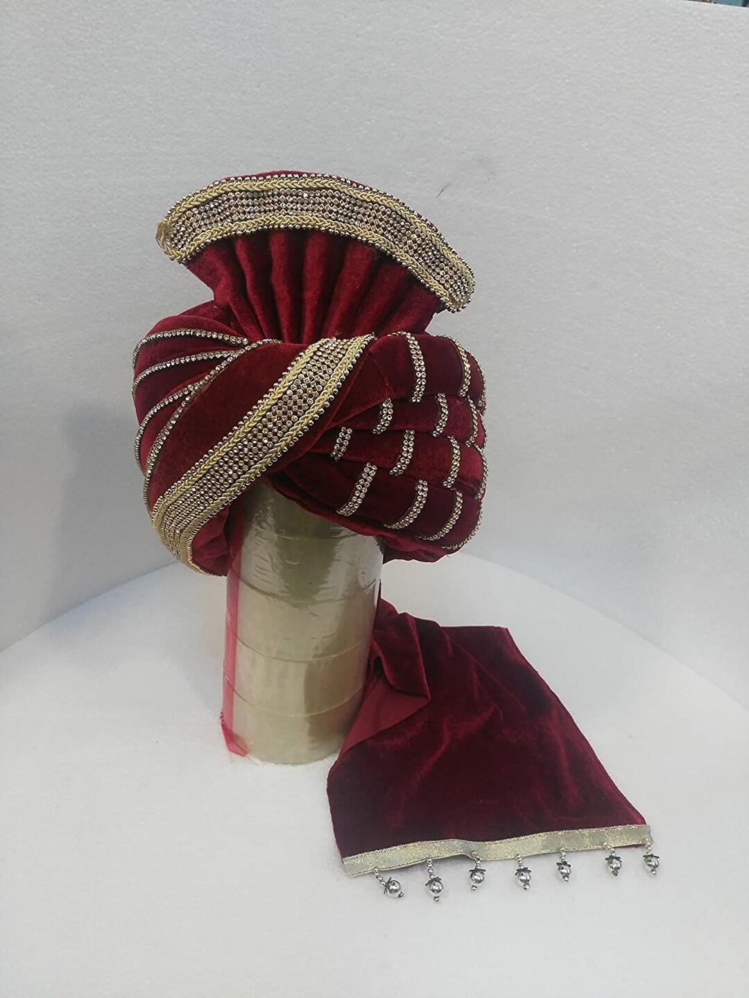 Designerdarji Indian Wedding Turban Maroon Velvet Pagri Wear Safa ...