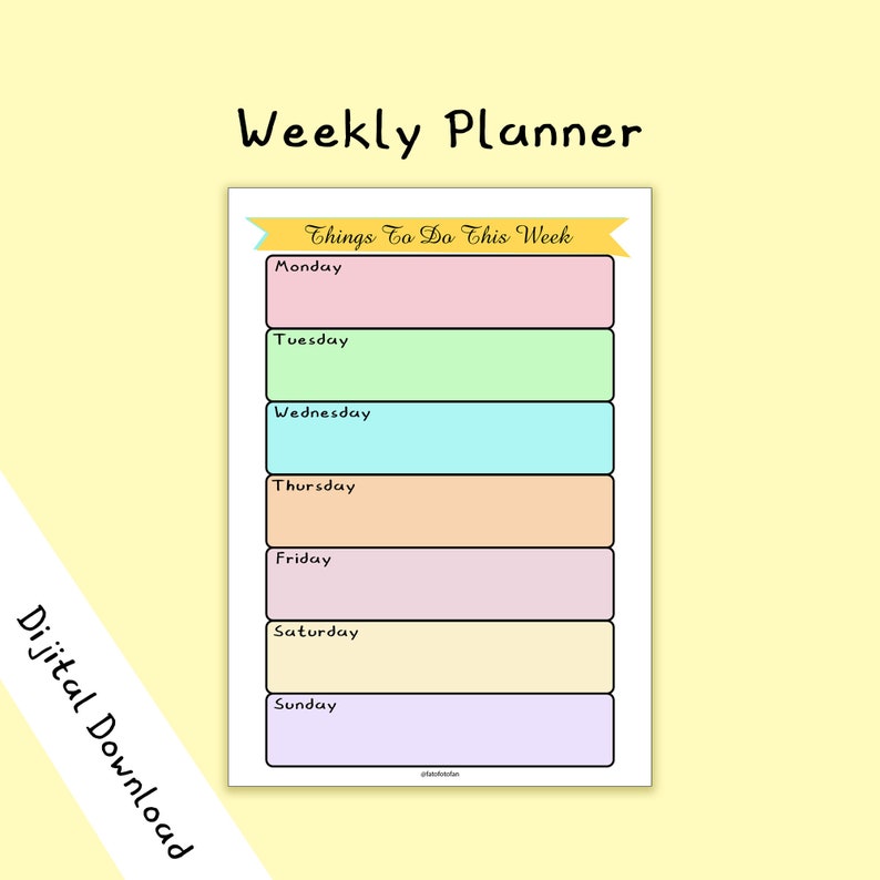 Weekly Planner Printable to Do List, Colourful Weekly Planner, Weekly ...