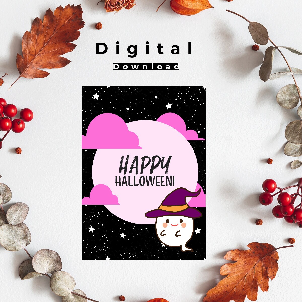 Cute Ghost Printable Happy Halloween Card / Ghost Card Template ...