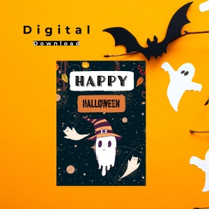 Cute Cat Printable Happy Halloween Card / Ghost Card Template / Instant ...