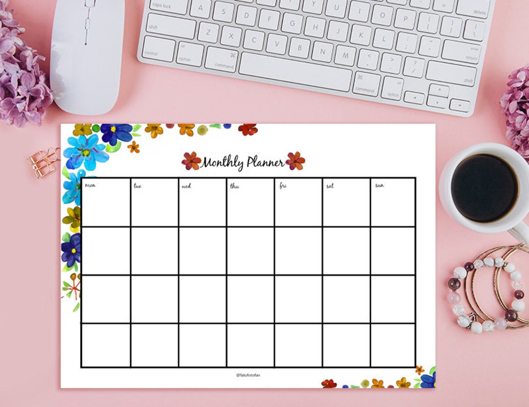 Undated Monthly Planner Printable Landscape,monday & Sunday Start,ink ...