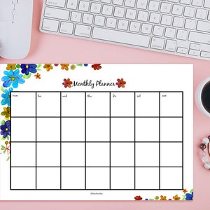 Undated Monthly Planner Printable Landscape,monday & Sunday Start,ink ...
