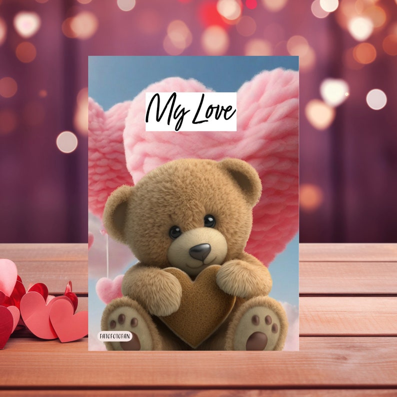 Teddy Bear With Heart Card / Happy Valentine's Day Printable Card ...