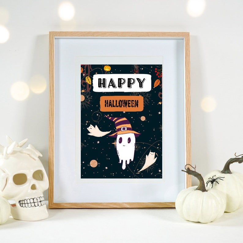 Cute Cat Printable Happy Halloween Card / Ghost Card Template / Instant ...