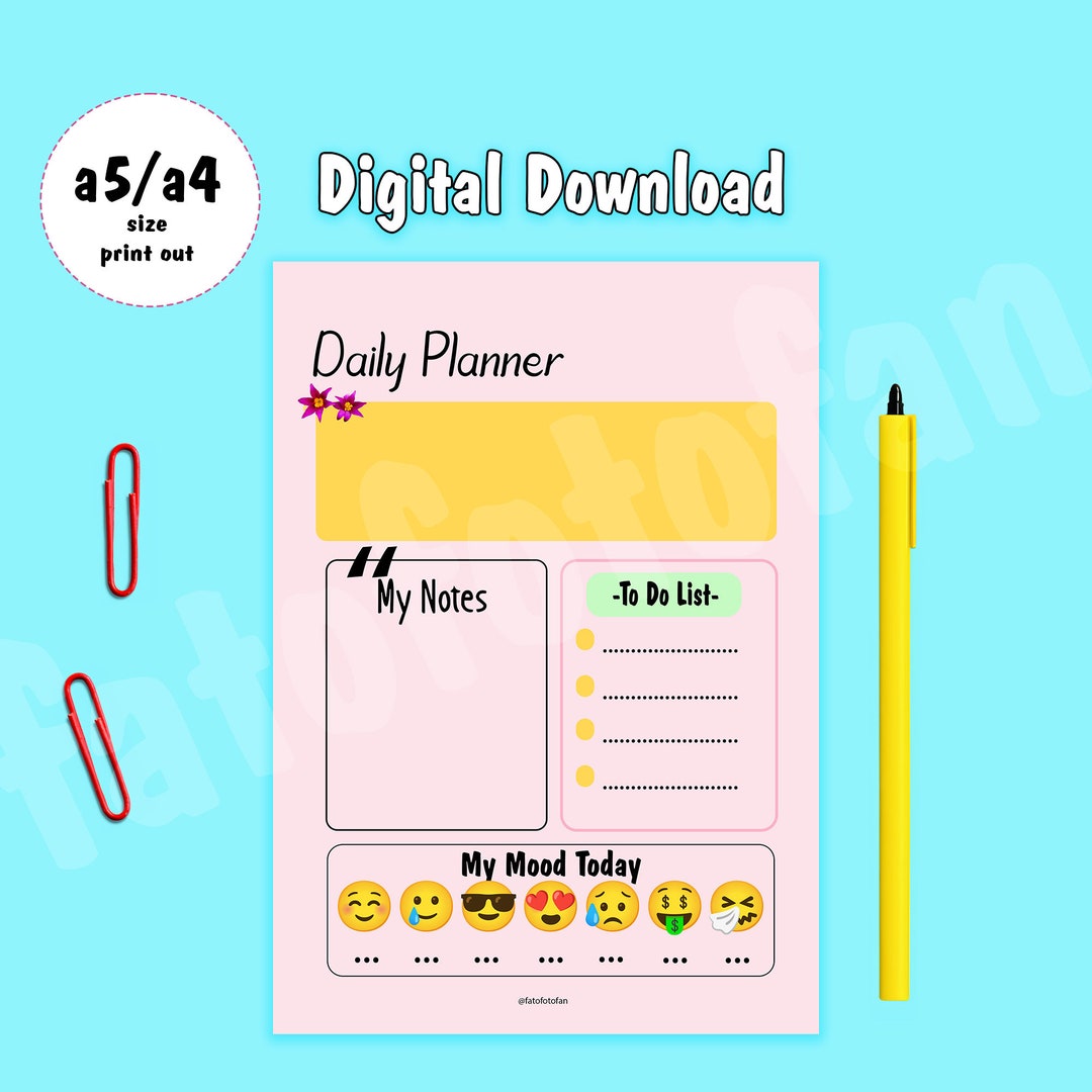 Emoji,daily Planner Printable,a4 Daily Planner Desk Pad Work,digital ...