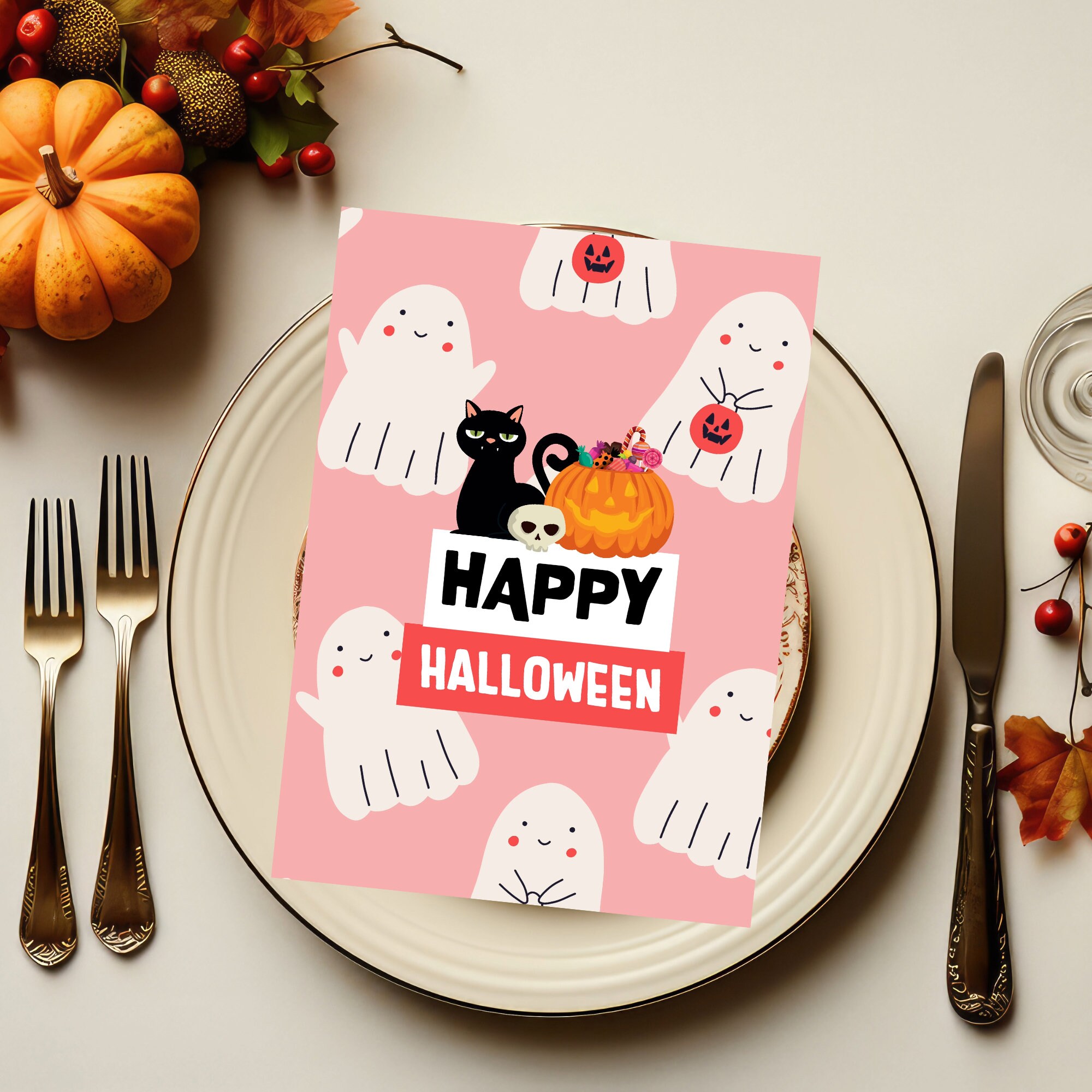 Printable Happy Halloween Card / Ghost Card Template / Instant Download ...