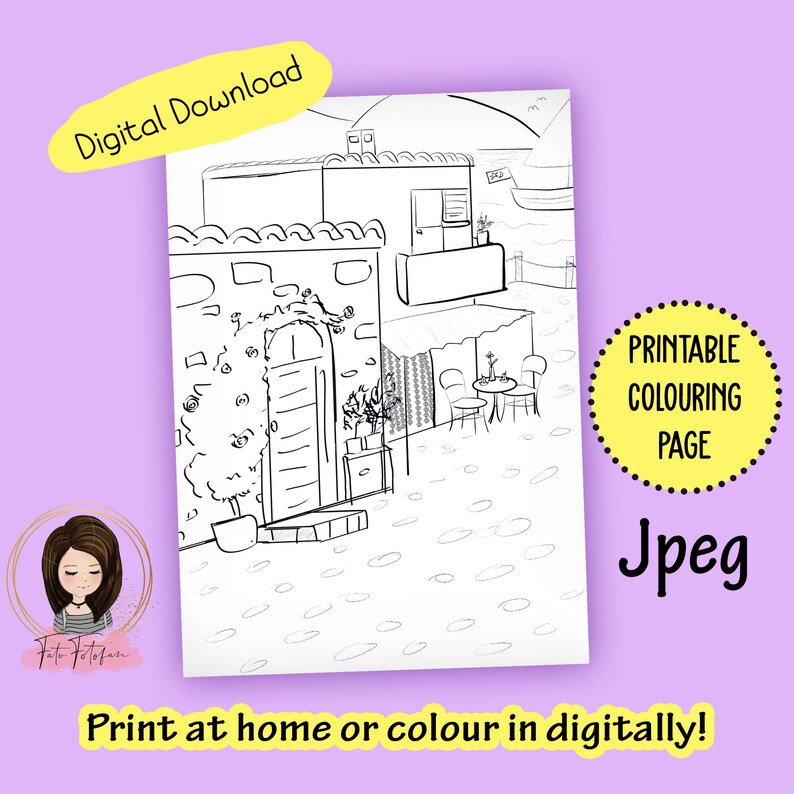 Resort Town Colouring Page: Printable Holiday Scene (digital Download ...