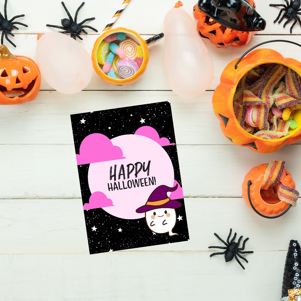 Cute Ghost Printable Happy Halloween Card / Ghost Card Template ...
