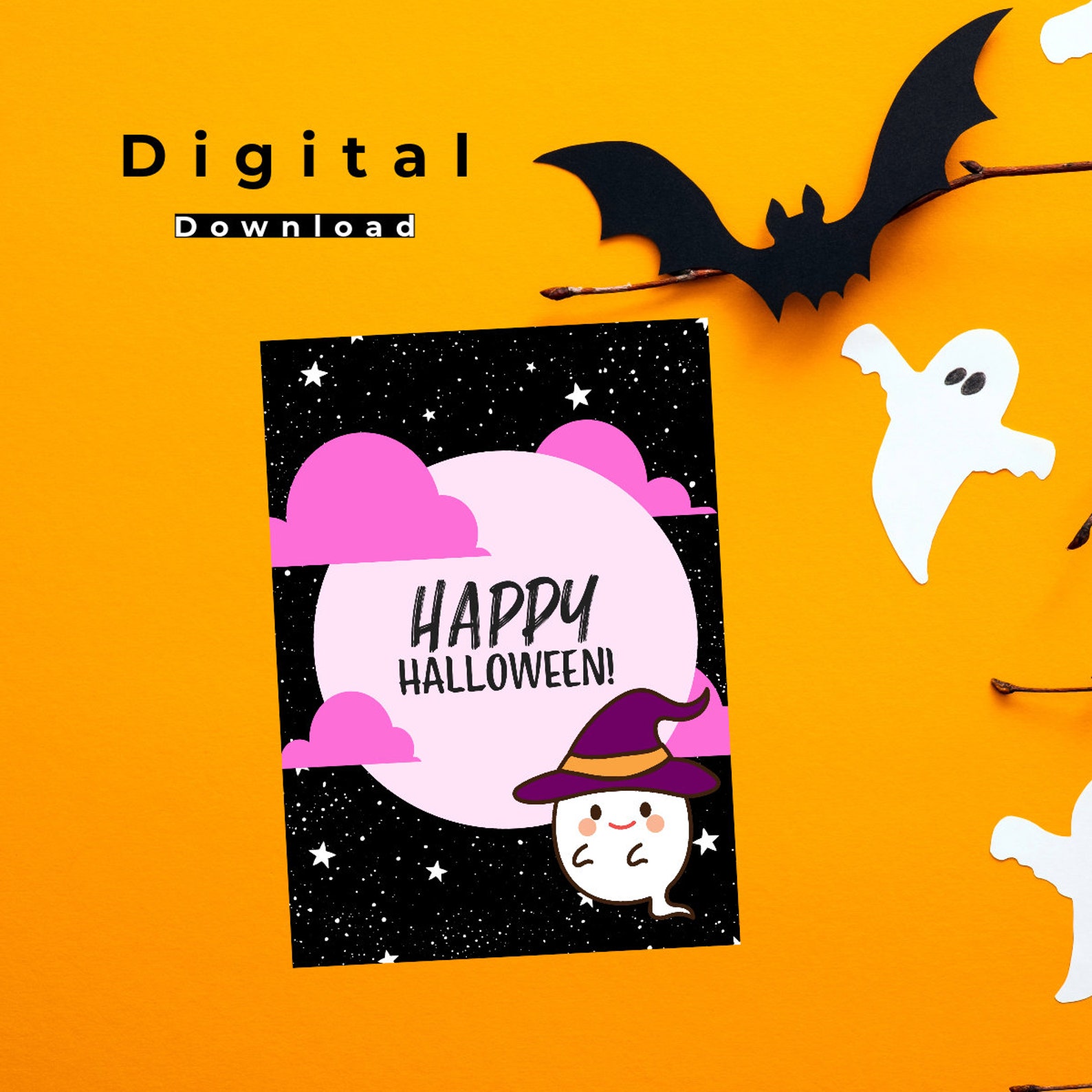 Cute Ghost Printable Happy Halloween Card / Ghost Card Template ...