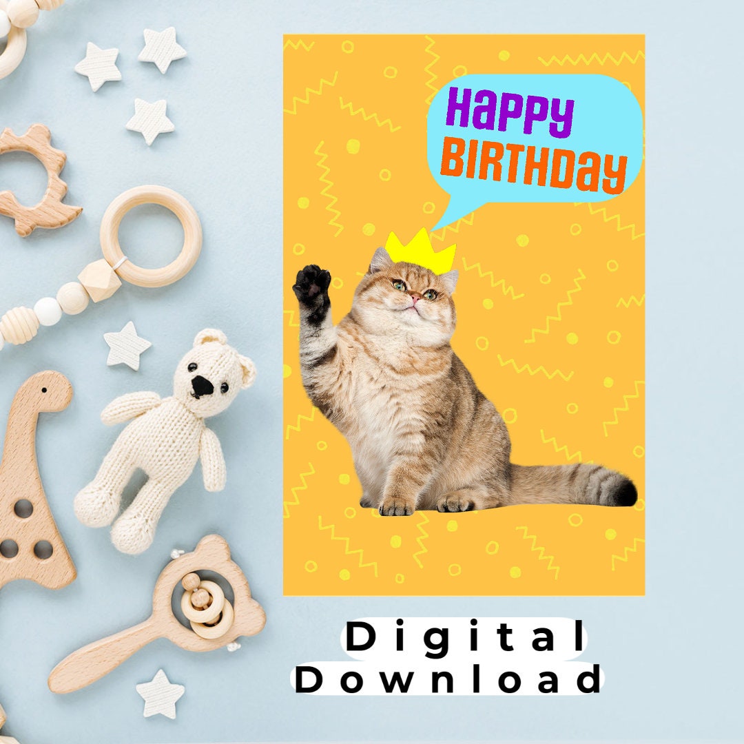 Cat Birthday Card | Happy Birthday Printable Card | Instant Download ...