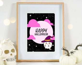 Printable Cute Halloween Card, Happy Halloween Card, Ghost and Pumpkin ...