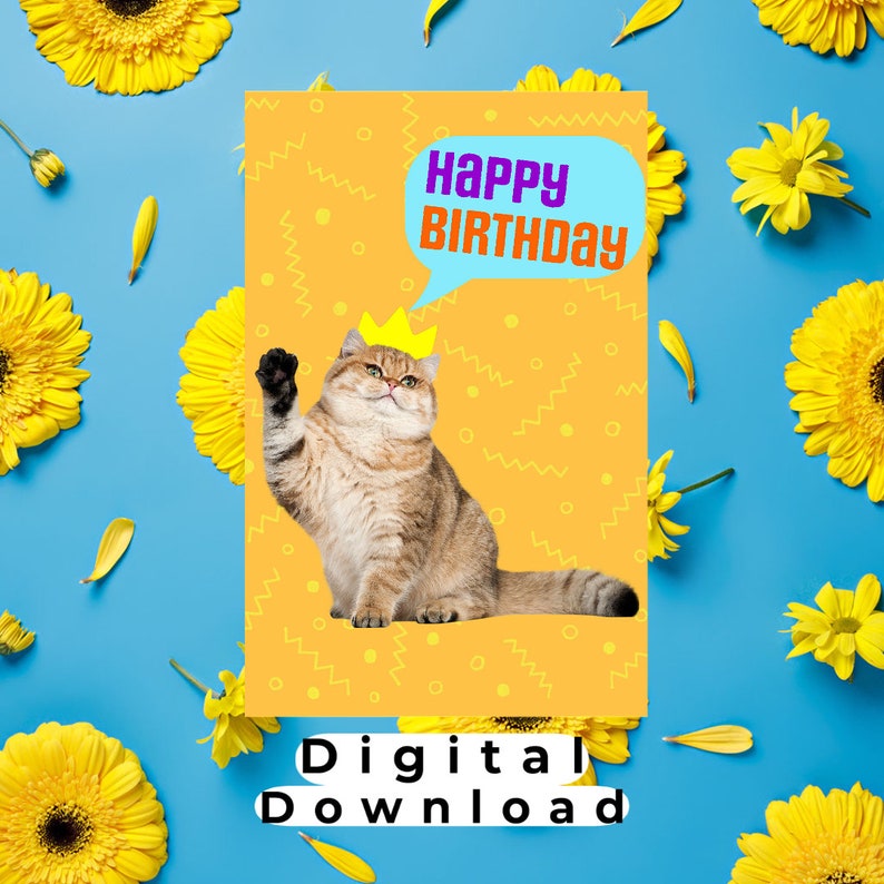 Cat Birthday Card | Happy Birthday Printable Card | Instant Download ...