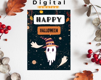 Printable Happy Halloween Card / Ghost Card Template / Instant Download ...