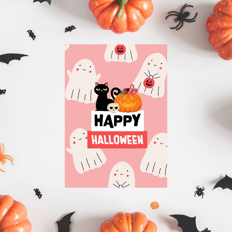Printable Happy Halloween Card / Ghost Card Template / Instant Download ...