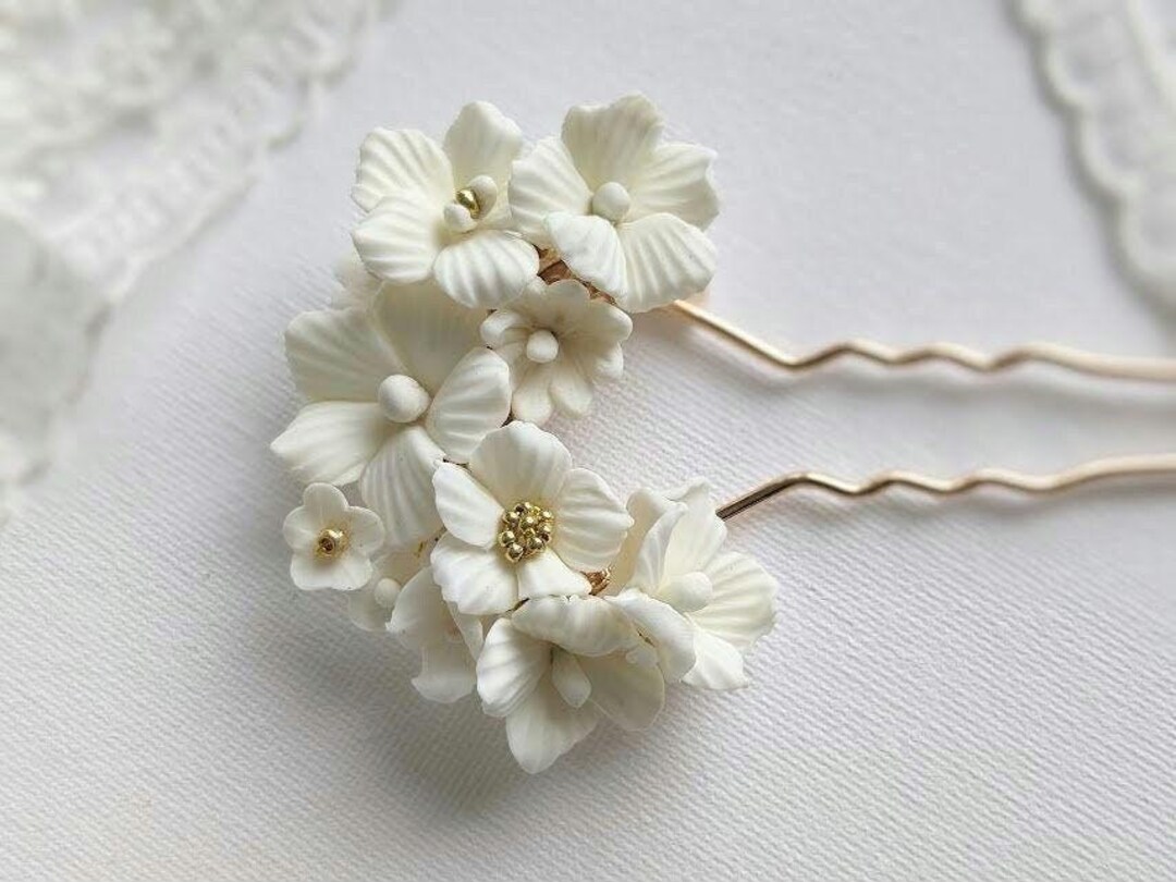 "surelle" Hairpin With Porcelain Flowers, Wedding Hair Accessory, Hair ...