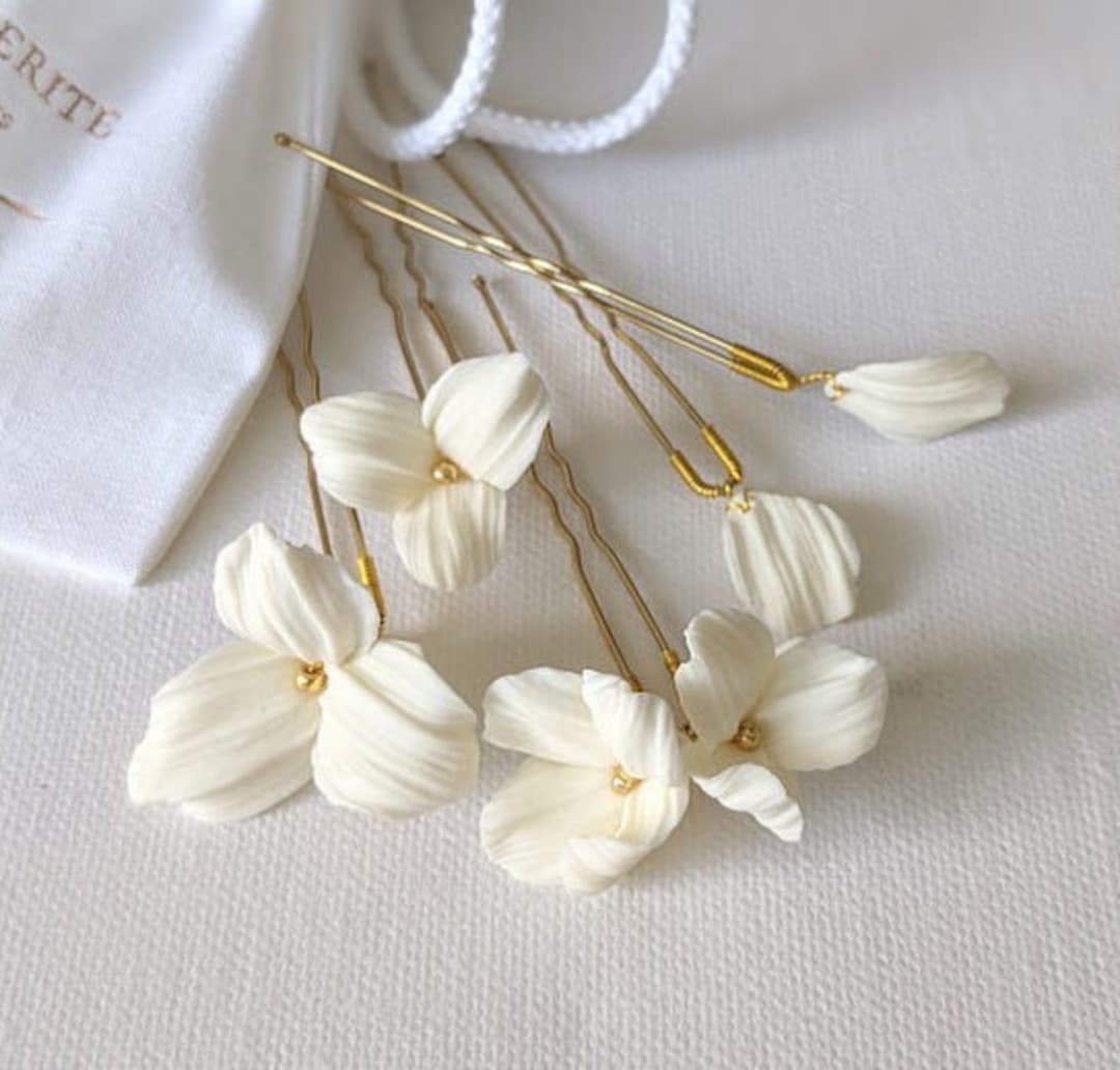 Epingles à cheveux Garance, fleurs de porcelaine, accessoire coiffure ...