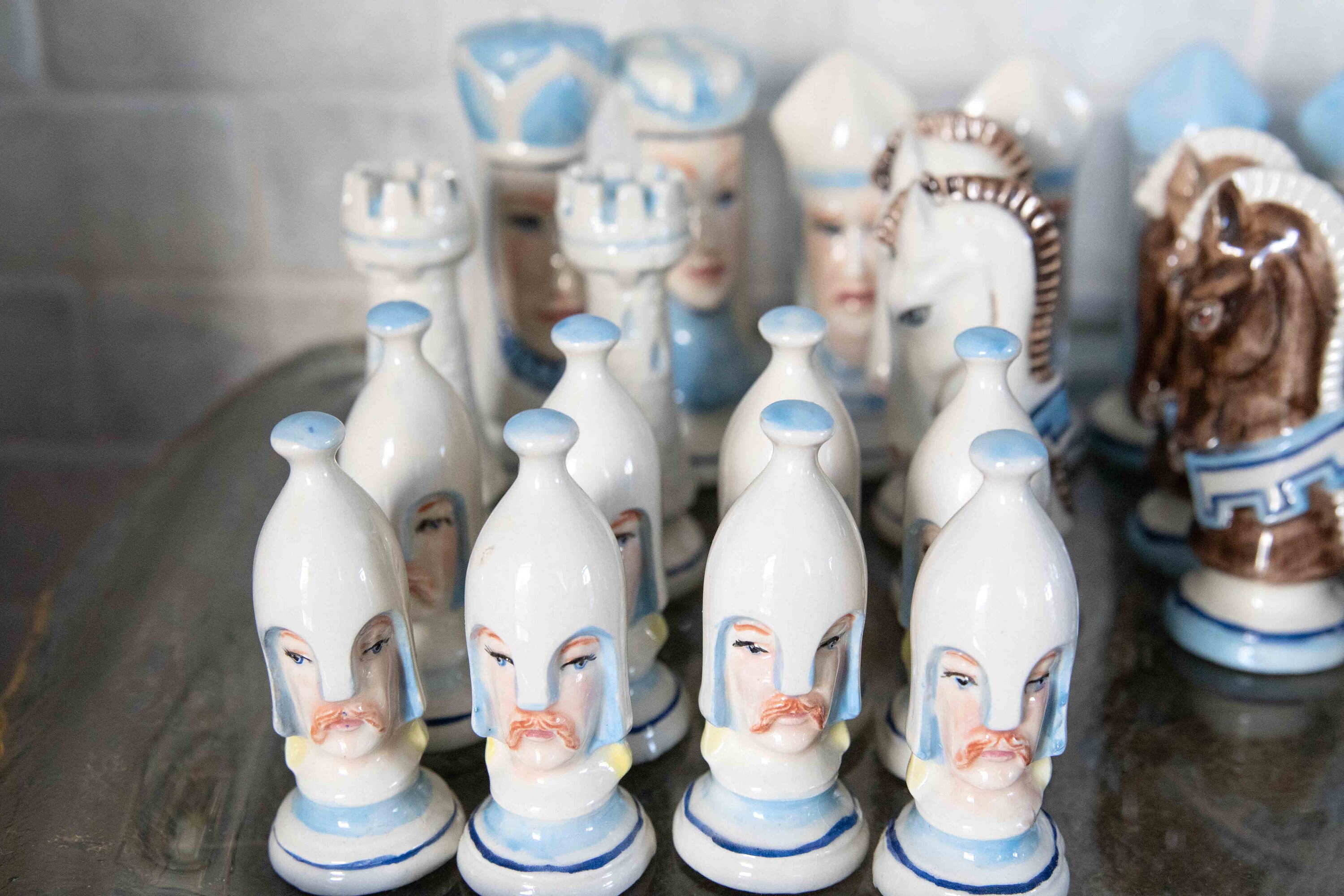 Vintage Duncan Chess Set Medieval Ceramic Faces Hand Painted Rare 32 ...