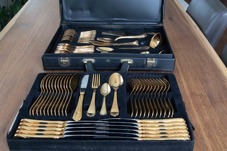Vintage Bestecke SBS Rostfrei Solingen 23/24k Gold Plated Cutlery ...