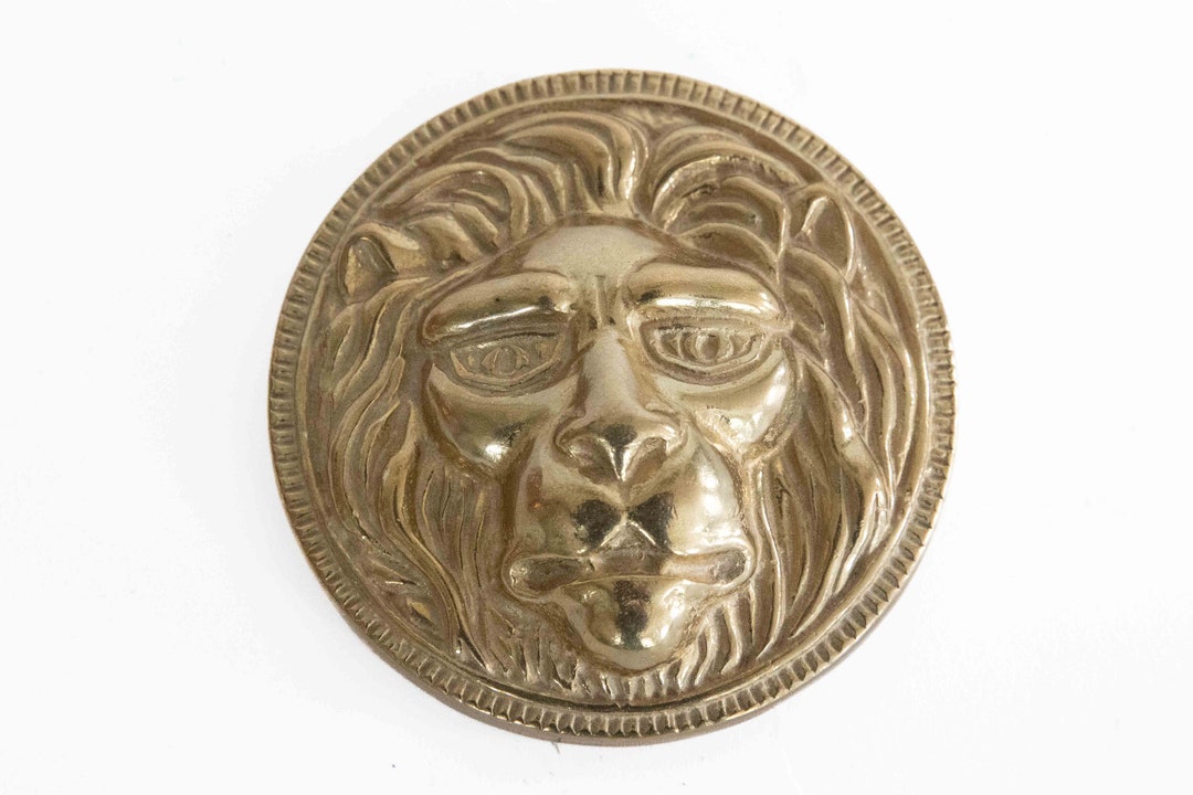 Solid Brass Vintage Lion Head Paperweight Medallion Felt Backing - Etsy