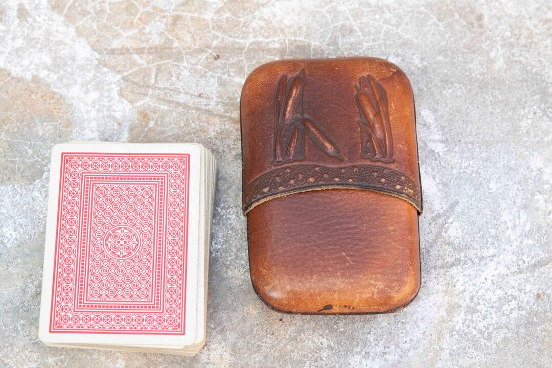 Vintage Leather Playing Card Holder Embossed Hand Made - Etsy