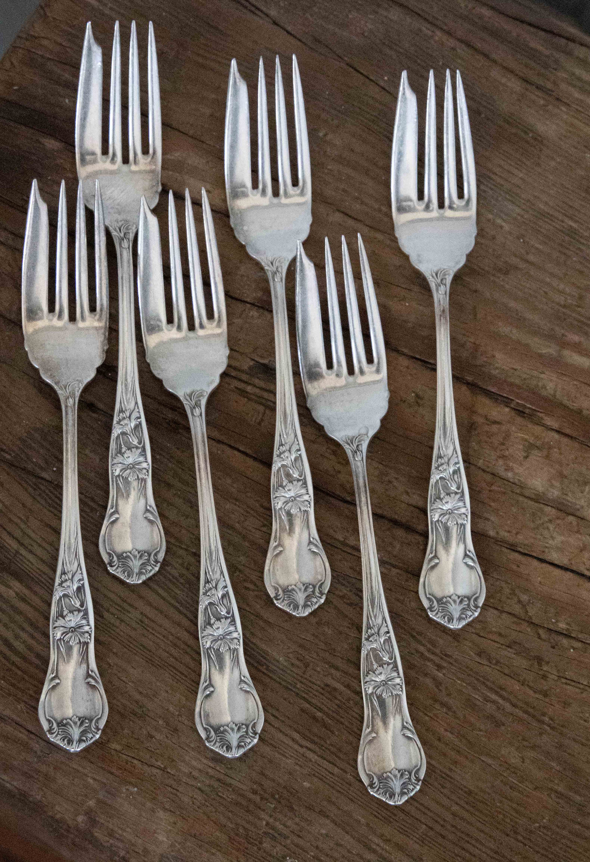 6 Antique S. H. Co. Quadruple LILLY Pattern Meat/dessert Fork Silver ...