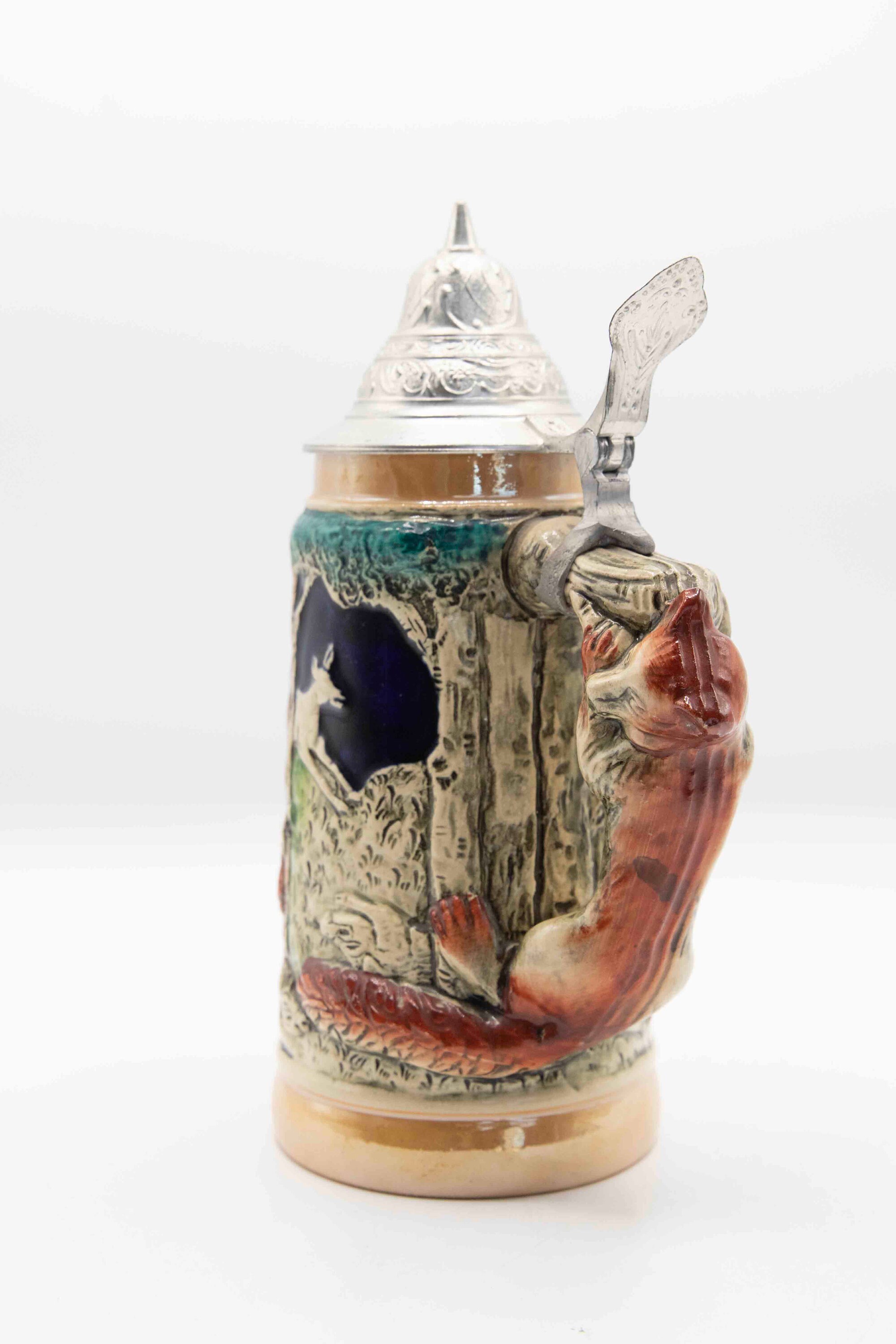 Hunters Joy Fox Handle Beer Stein by Zoller Vintage German Ceramic Beer ...