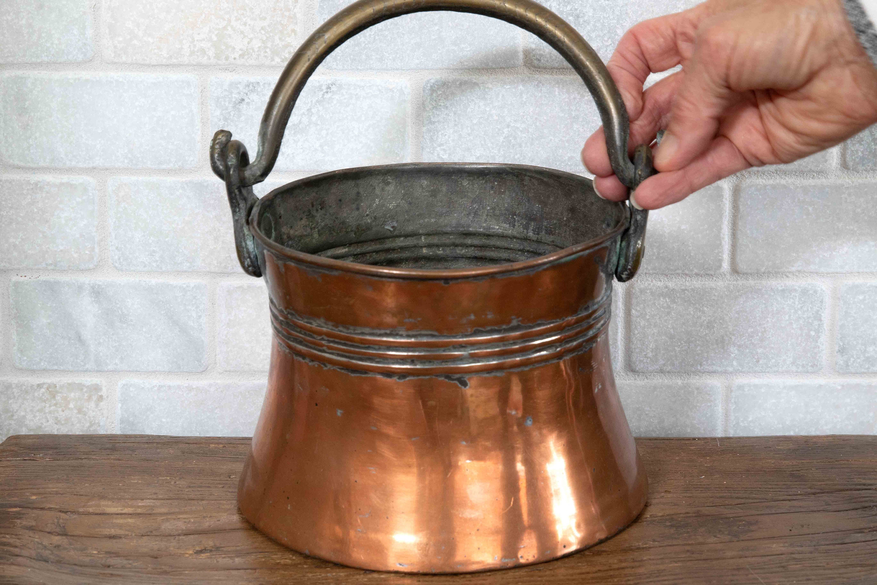Vintage Copper Cauldron With Heavy Brass Handle 5.25 in Tall/ 9 In ...