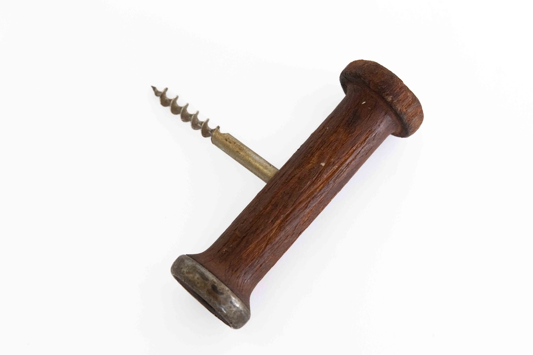Antique Wooden Handle Corkscrew Made From a Wooden Spool - Etsy