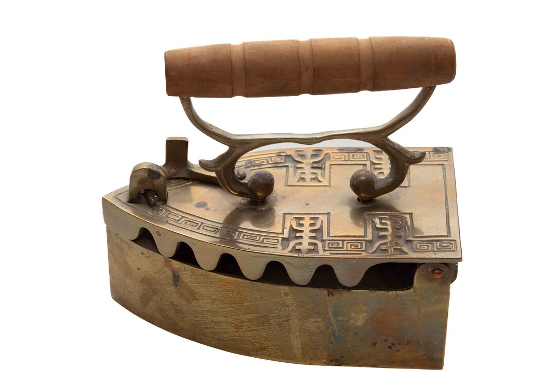 Vintage Solid Brass Coal Heated Iron With Wooden Handle and Latch ...