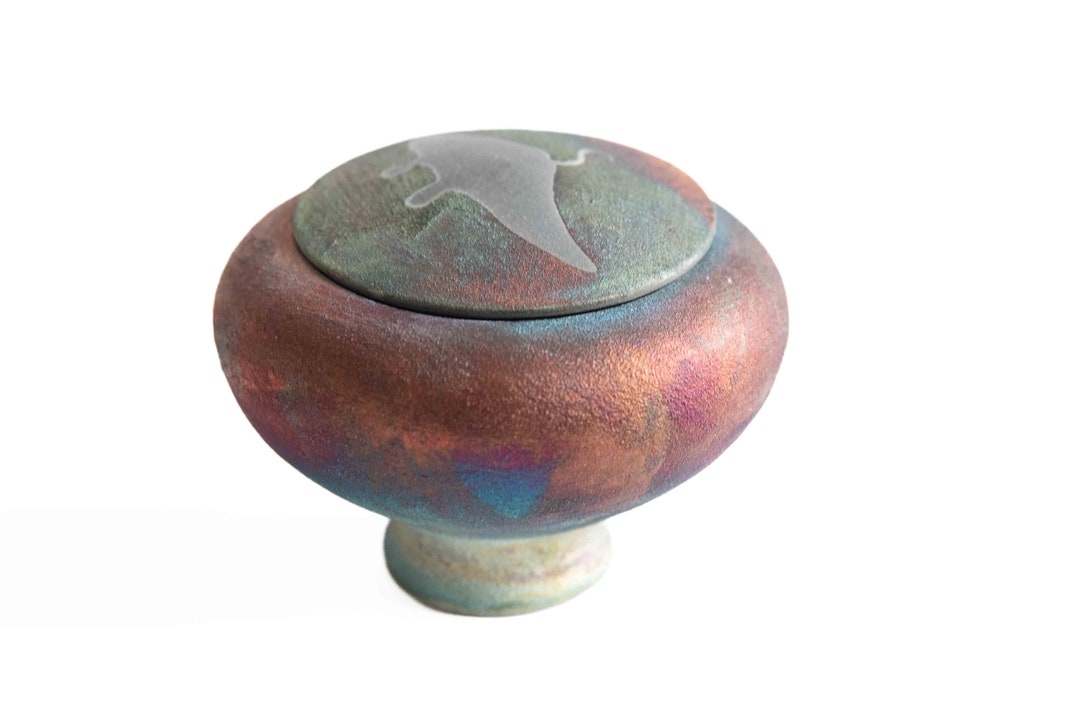 Vintage Small Raku Pot With Lid, Stingray on Top of the Lid 3" Diameter ...