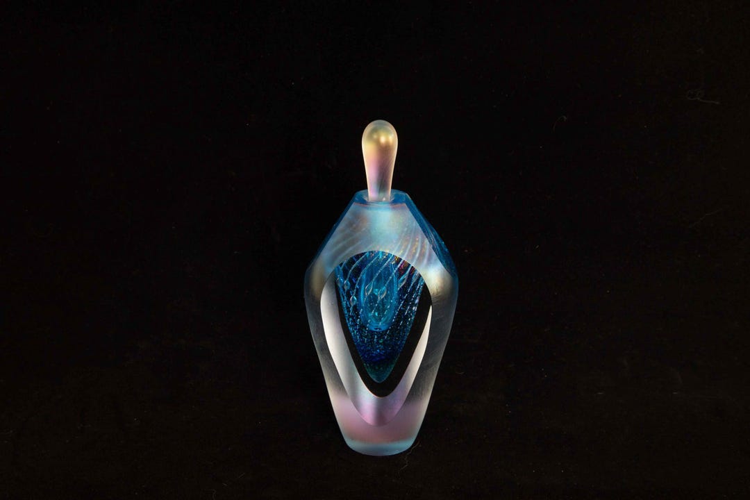 Brian Mayhem Signed Studio Art Glass Perfume Bottle Frosted Turquoise ...