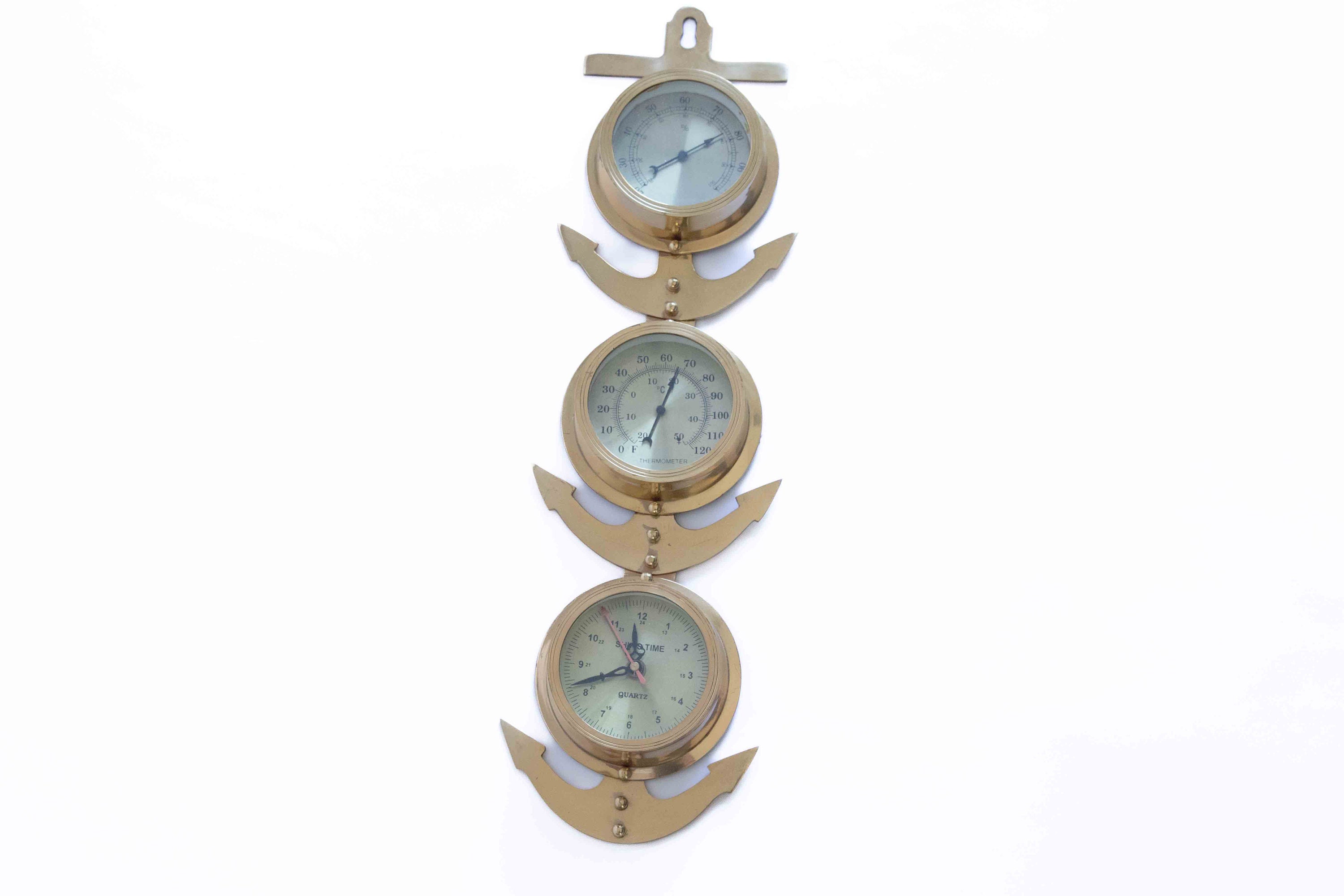Vintage Brass Nautical Anchor Design Weather Station Barometer ...