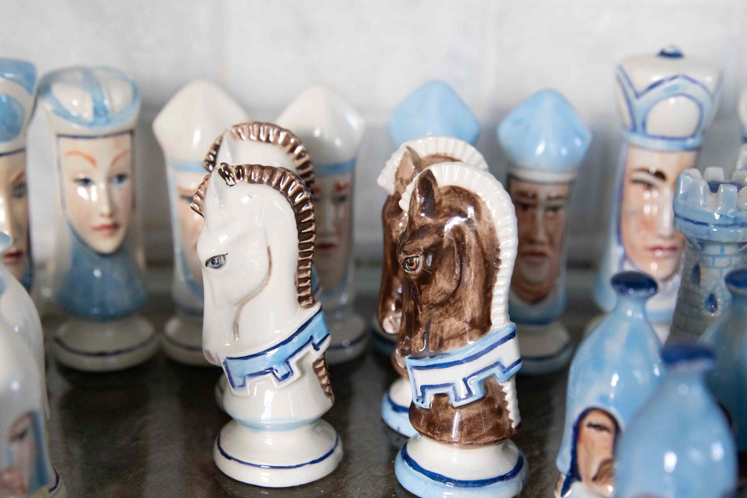 Vintage Duncan Chess Set Medieval Ceramic Faces Hand Painted Rare 32 ...