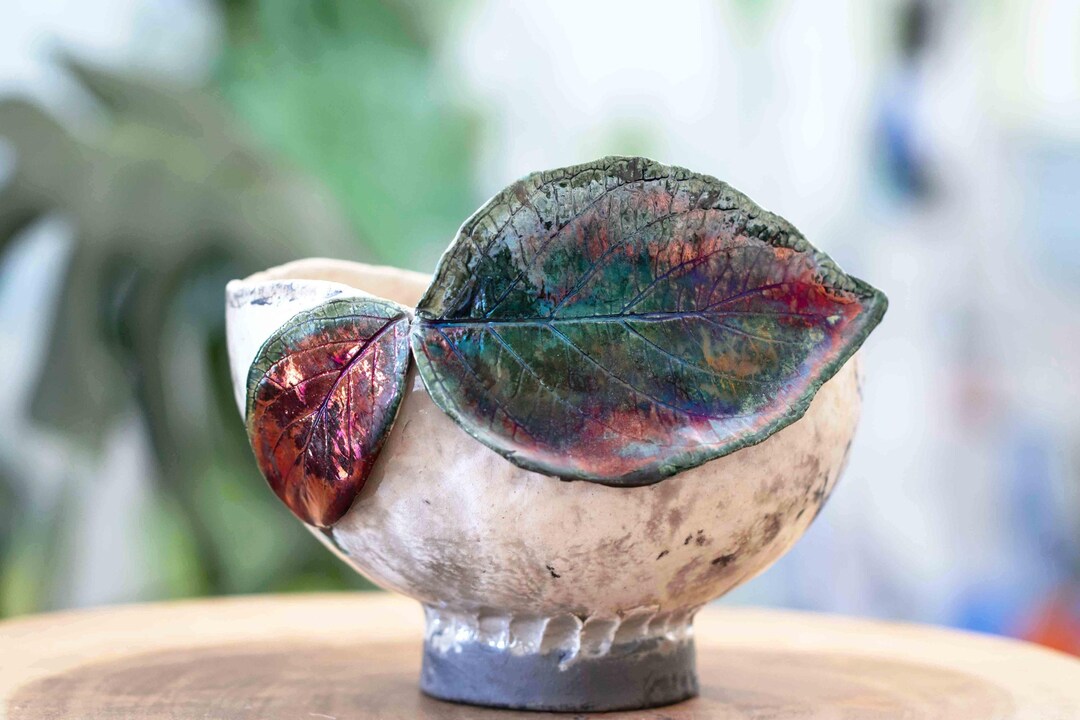 Vintage Raku Pottery Vase: Large Iridescent Leaf Design, Signed Art - Etsy