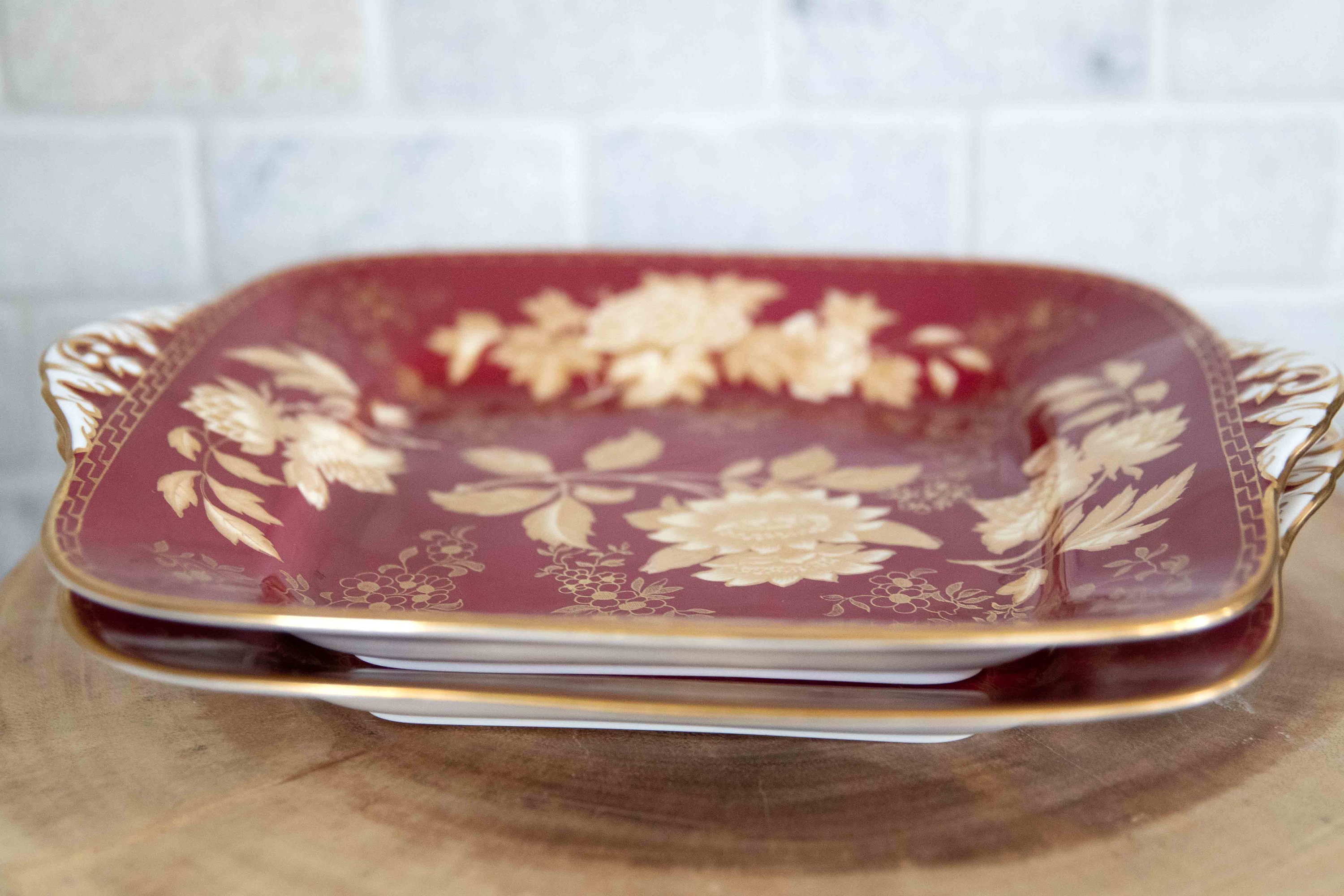 Wedgwood Tonquin Ruby Square Handled Cake Plate 10 3/4 in Crafted in ...