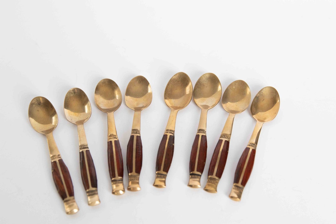 Vintage Set 8 of Bronze and Teak Demitasse Spoons Thailand - Etsy