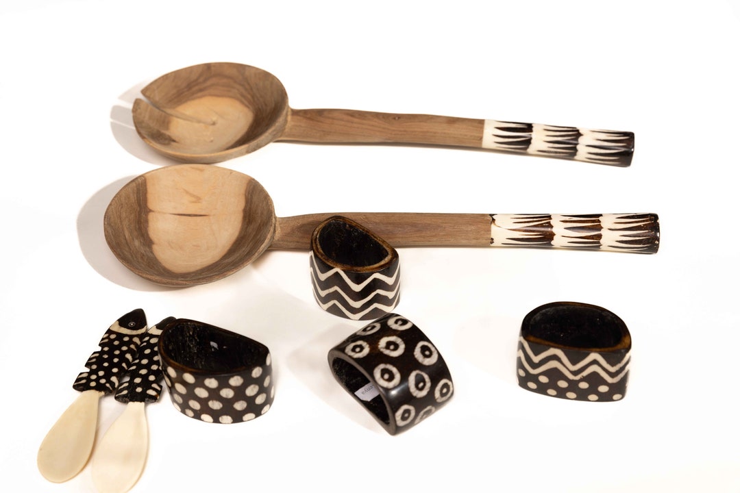Vintage Set of 4 Handmade African Napkin Rings/2 Salad Serving - Etsy