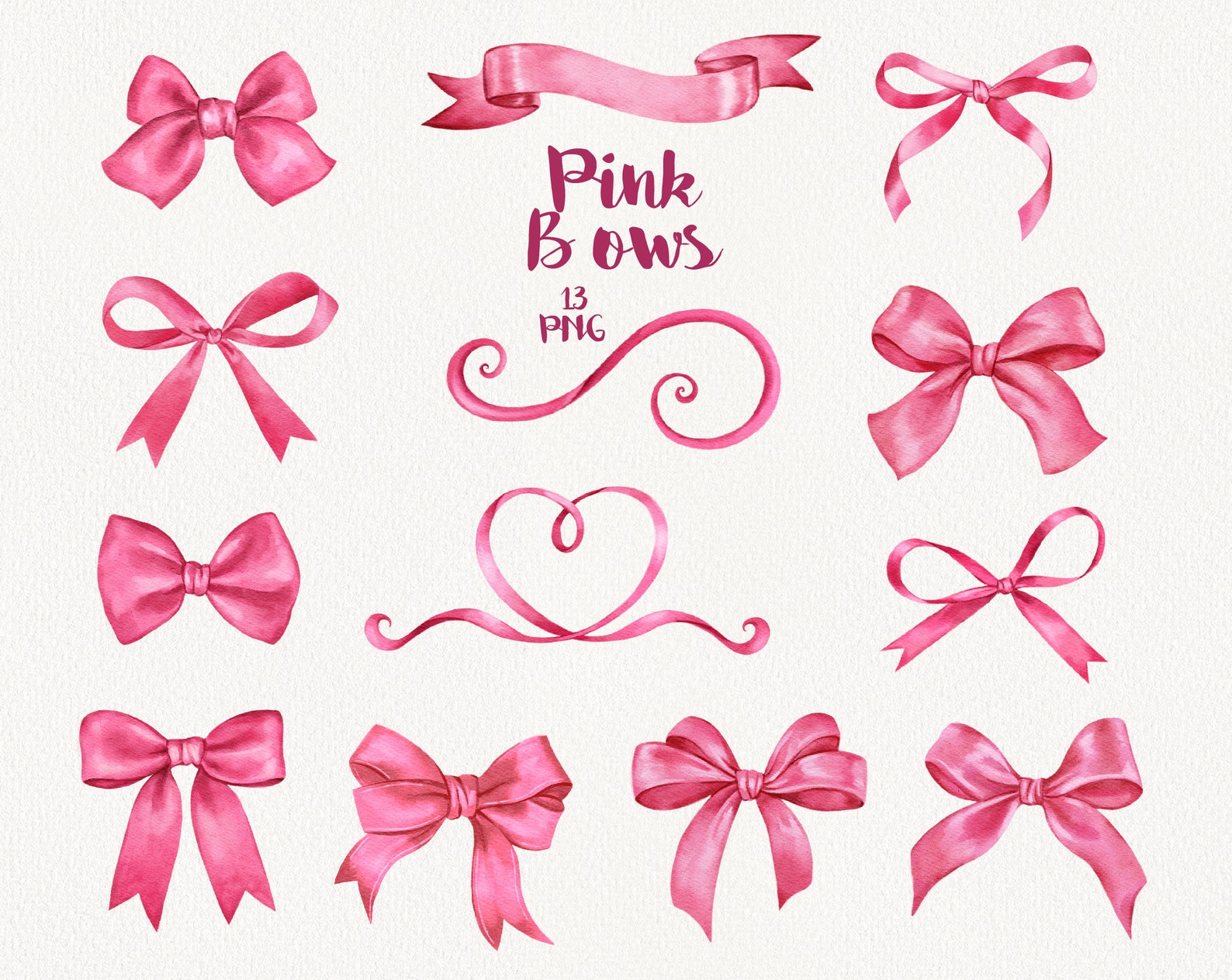 Acuarela Lazos Rosa Clipart. Pintado a mano. Lazo de seda | Etsy