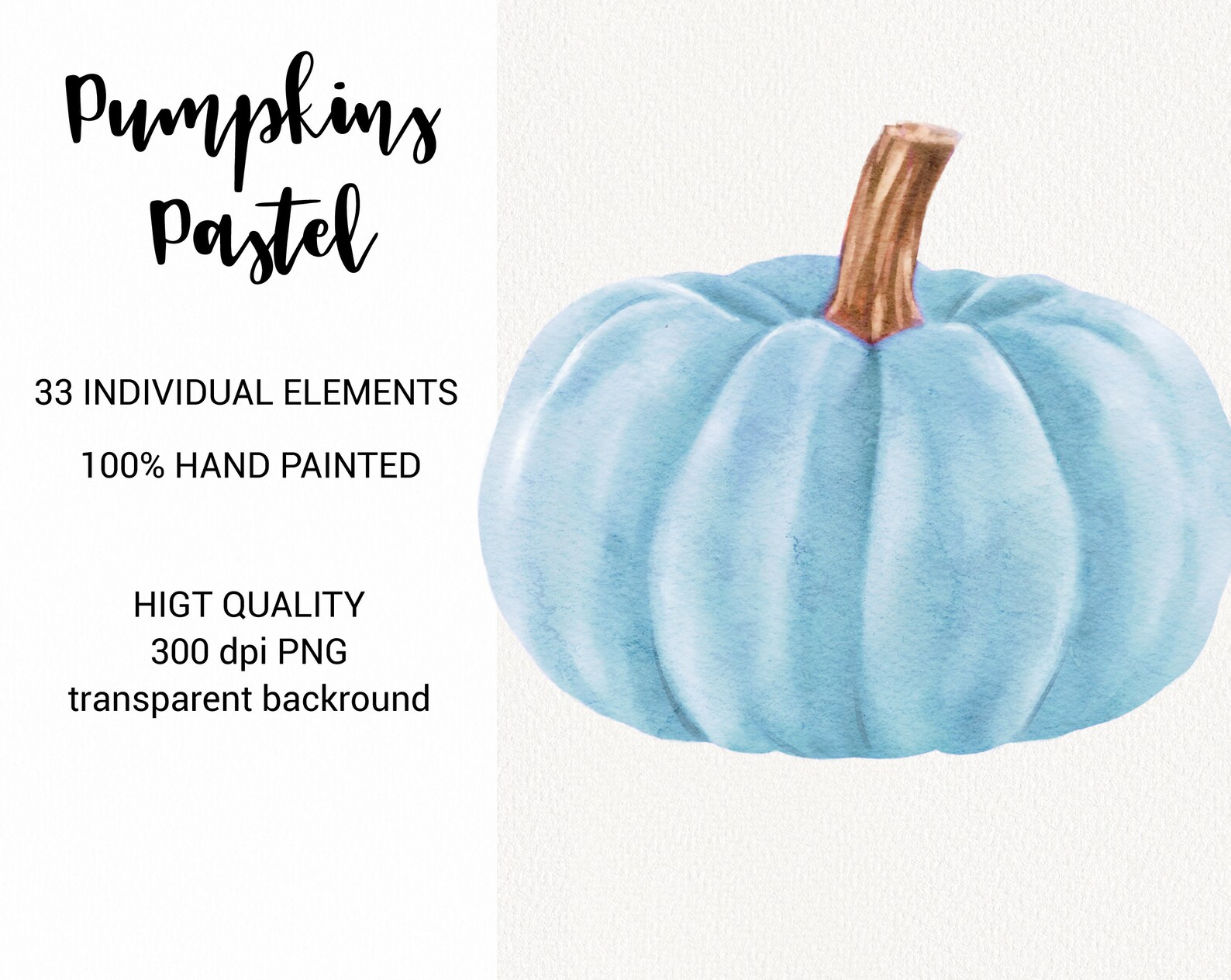 Pastel Pumpkin Clipart Watercolor pumpkins blue clip art | Etsy