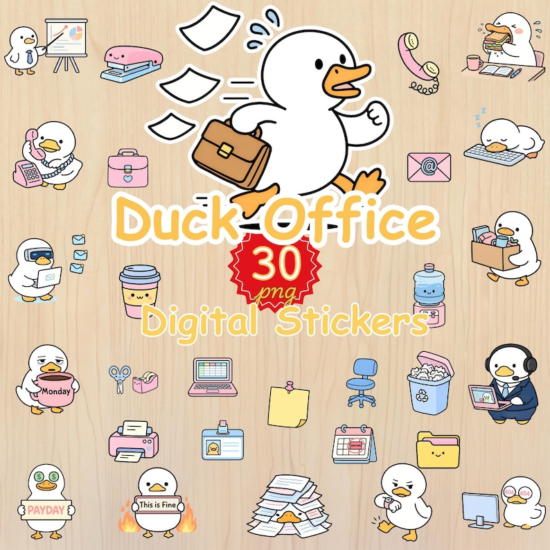 Funny Office Duck Stickers, Business Work Planner Clipart (30 Pre ...