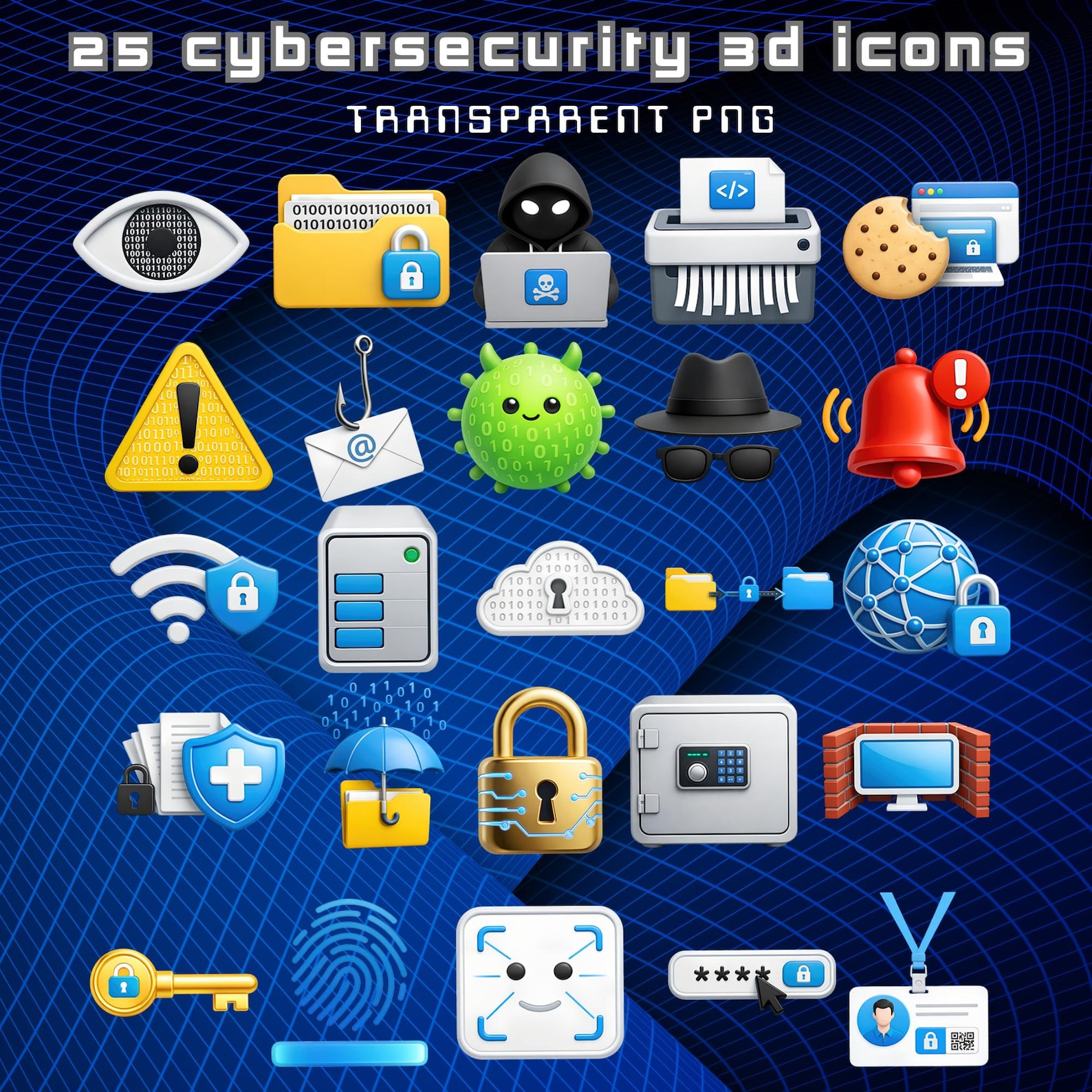 25 Cybersecurity 3D Icons Clipart Bundle | Tech Digital Stickers ...