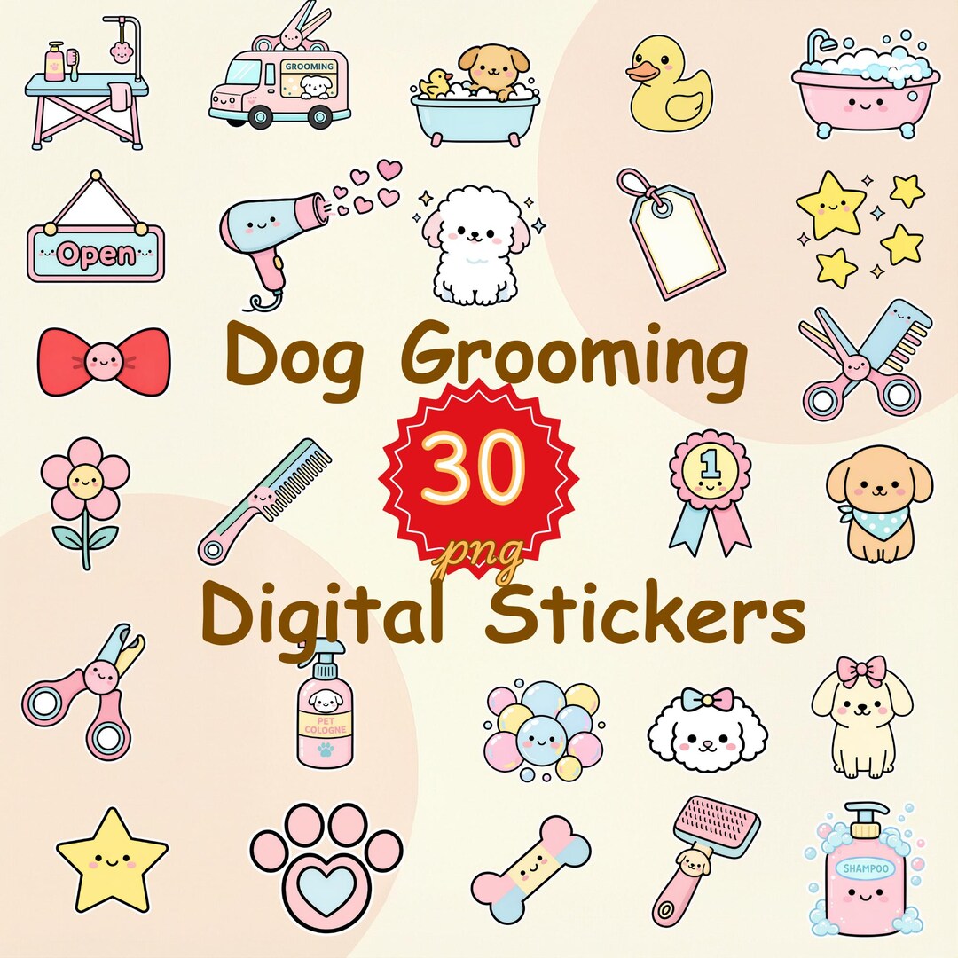 30 Kawaii Dog Grooming Digital Stickers | Pet Salon | Goodnotes Planner ...