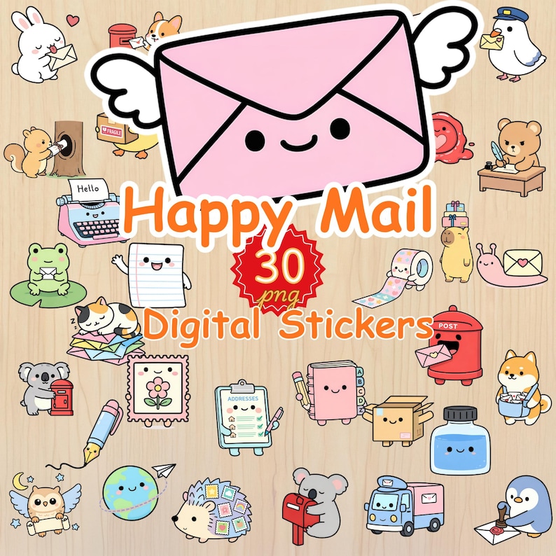 Happy Mail Digital Stickers, Snail Mail Clipart PNG, Pen Pal Kit for ...