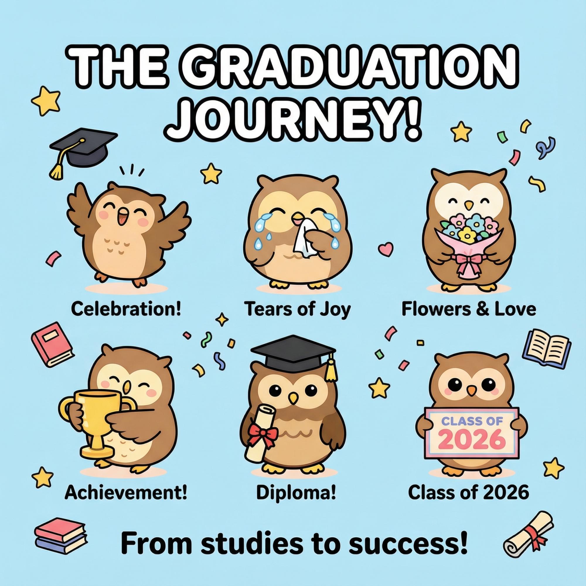 Graduation Owl Clipart Bundle, Congrats Class of 2026, Kawaii PNG (30 ...