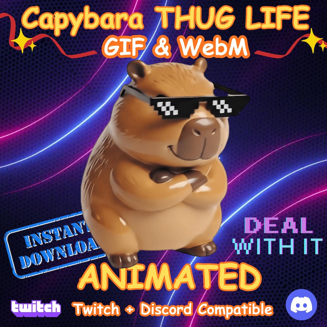 Animated 3D Capybara Thug Life GIF, Deal With It Meme Emote (digital ...