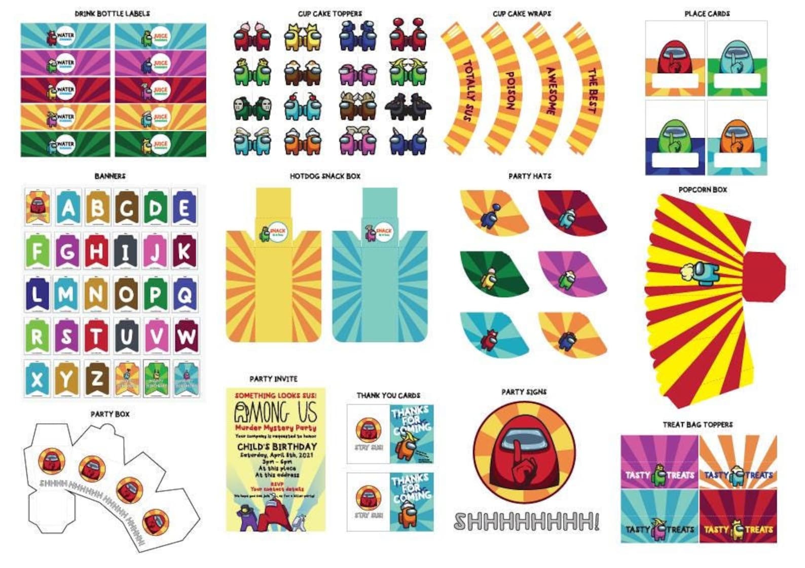 Among Us Printable Party Favours - Party Invites, Banners, Cake Toppers ...